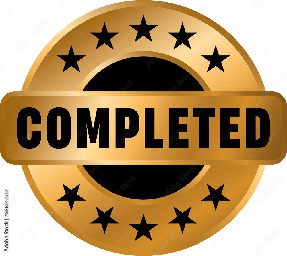 Completed gold vector emblem, COMPLETED label stamp Stock Illustration ...
