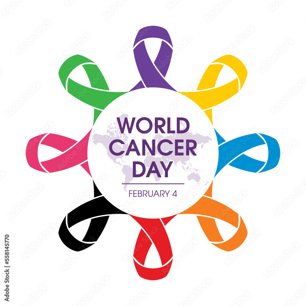 World Cancer Day on February 4 icon vector. Awareness cancer ribbons ...