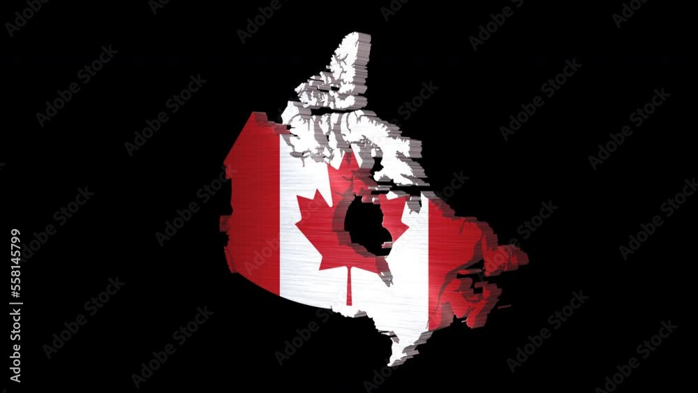 3D animation of Canada map rotating, isolated by alpha channel ...