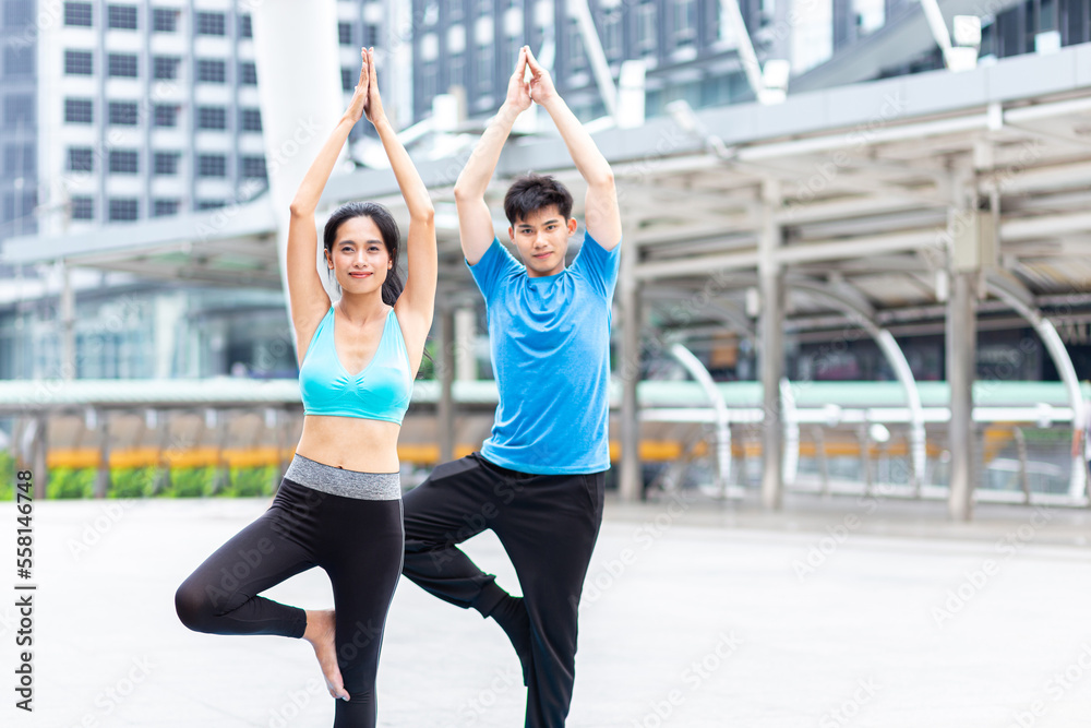 healthy man and woman yoga exercise for relax health yoga class sport ...