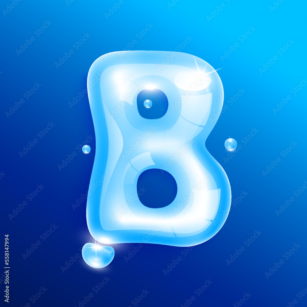 Water alphabet letter B. Font type uppercase letters isolated on blue ...
