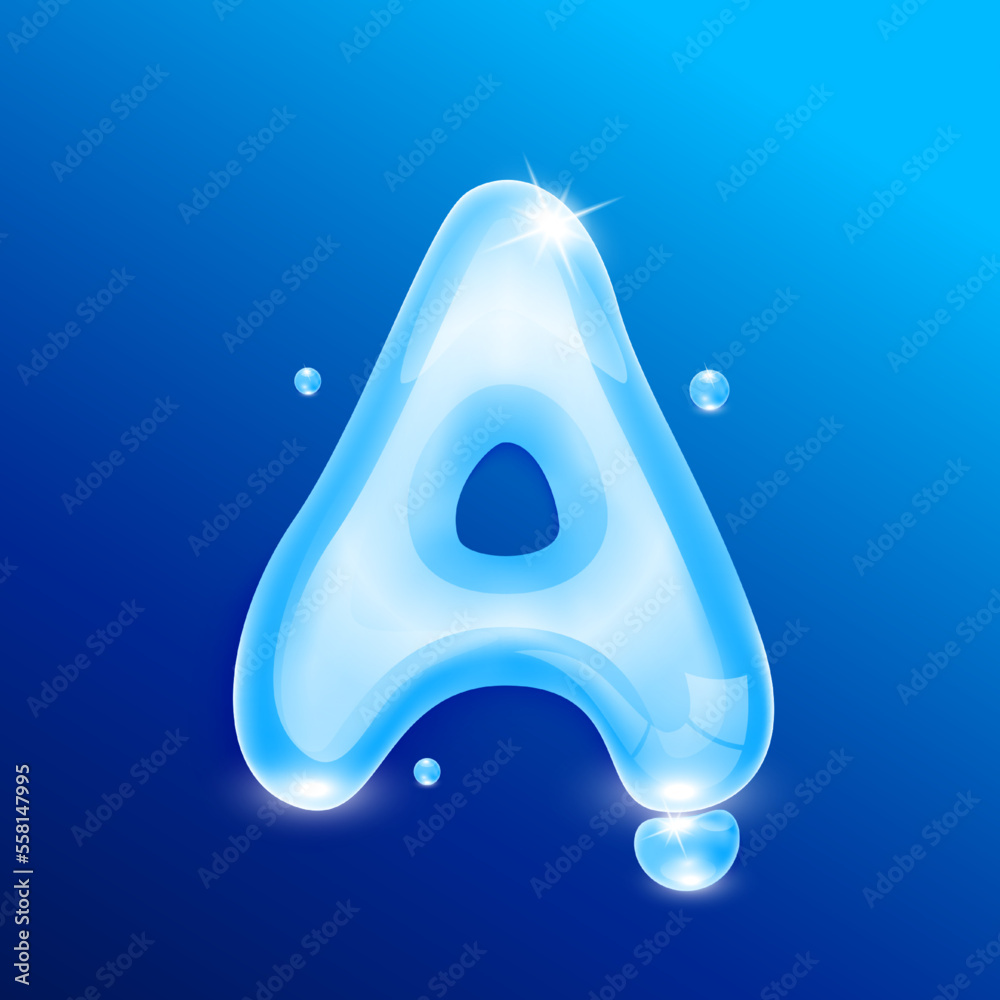 Water alphabet letter A. Font type uppercase letters isolated on dark ...