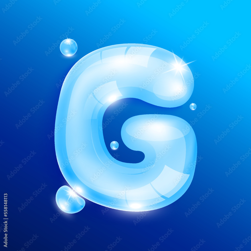 Water alphabet letter G. Font type uppercase letters isolated on blue ...
