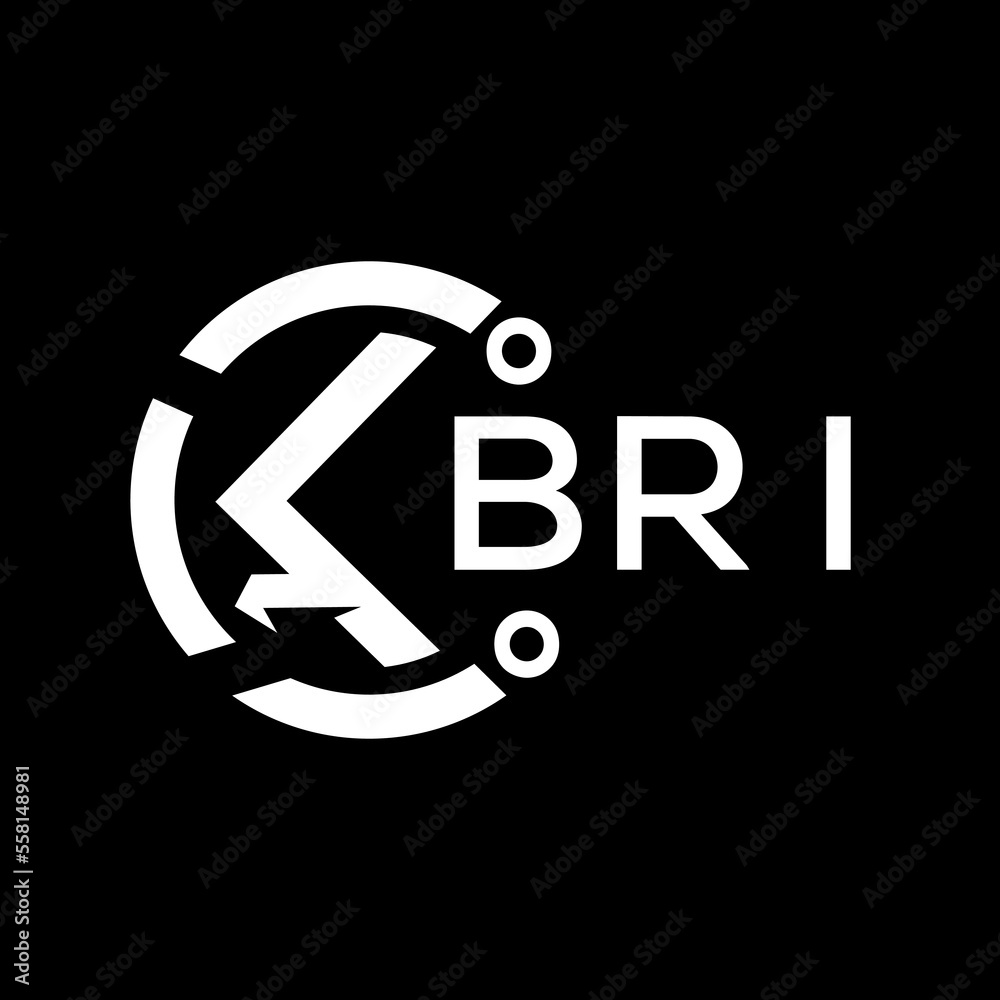 BRI letter logo. BRI white image on black background. BRI vector logo ...