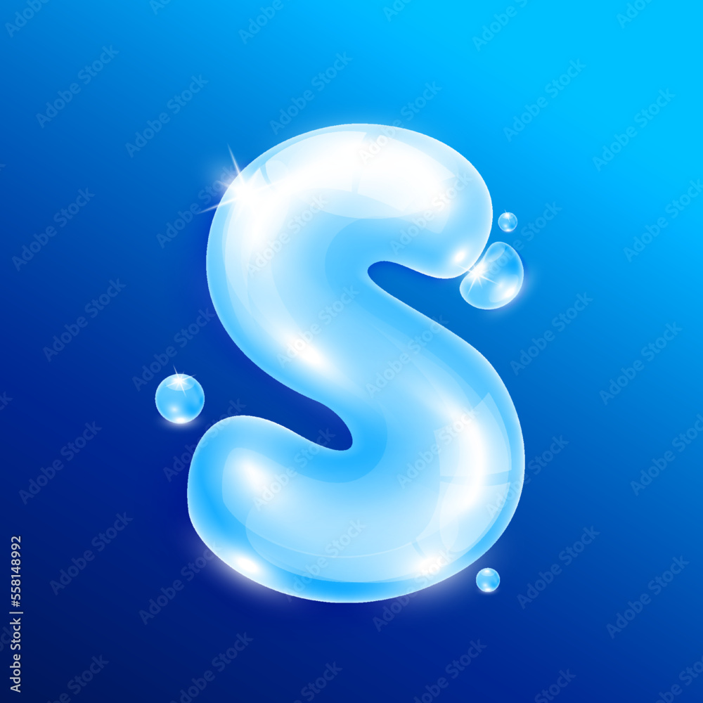Water alphabet letter S. Font type uppercase letters isolated on blue ...
