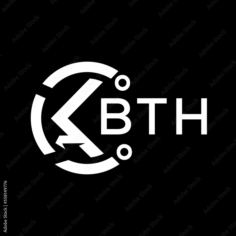 BTH letter logo. BTH white image on black background. BTH vector logo ...