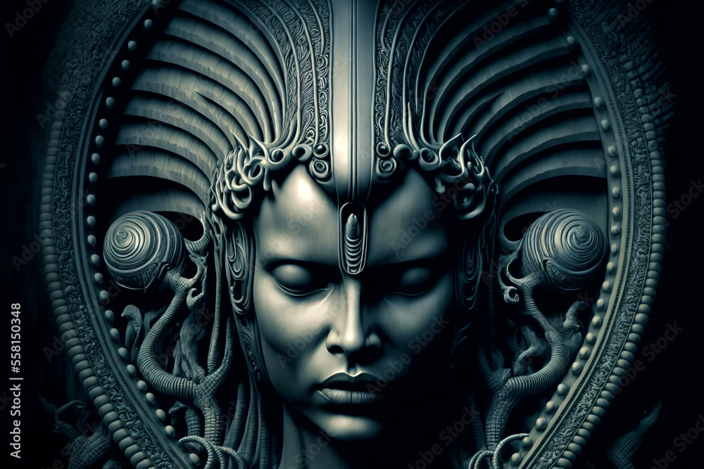 surrealistic relief portrait, fantasy goddess, fictional person created ...