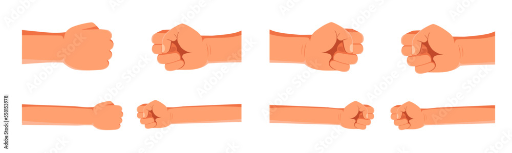 Raised fist set vector illustration Stock Vector | Adobe Stock