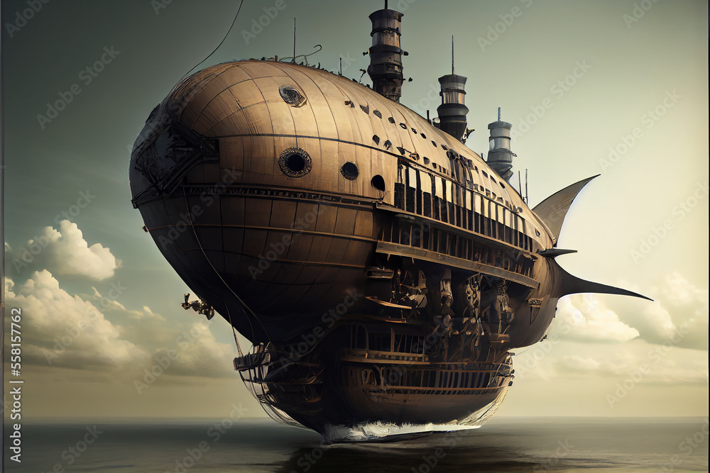 Gothic airship over the sea ai art ilustração do Stock | Adobe Stock