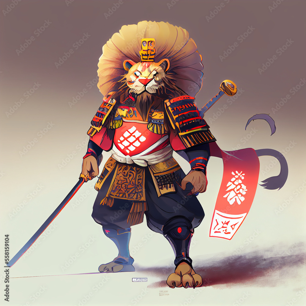 Cartoon Samurai Lion ai art Stock Illustration | Adobe Stock