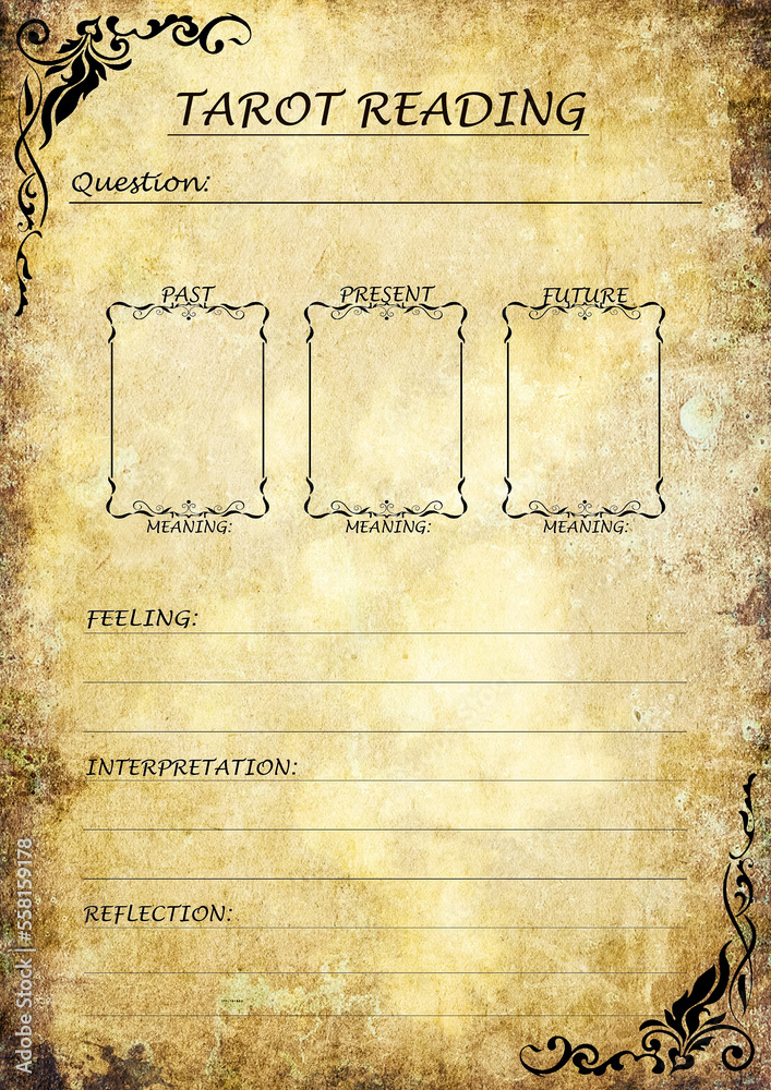 Digital artwork, A4. Tarot Reading Worksheet, Tarot Cheat Sheet ...
