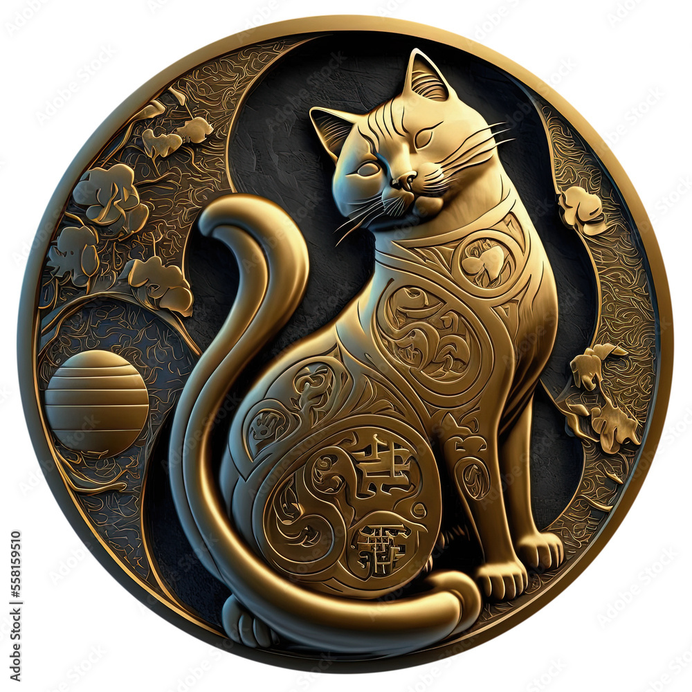Chinese zodiac sign of the cat chinese_zodiac gold embossed #02 ...