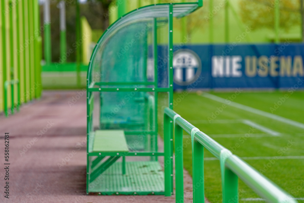 Football field at campus of Zürich football club FCZ on a cloudy autumn ...