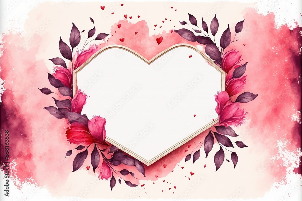 Watercolor Valentines Day Frame red and white frame background with ...