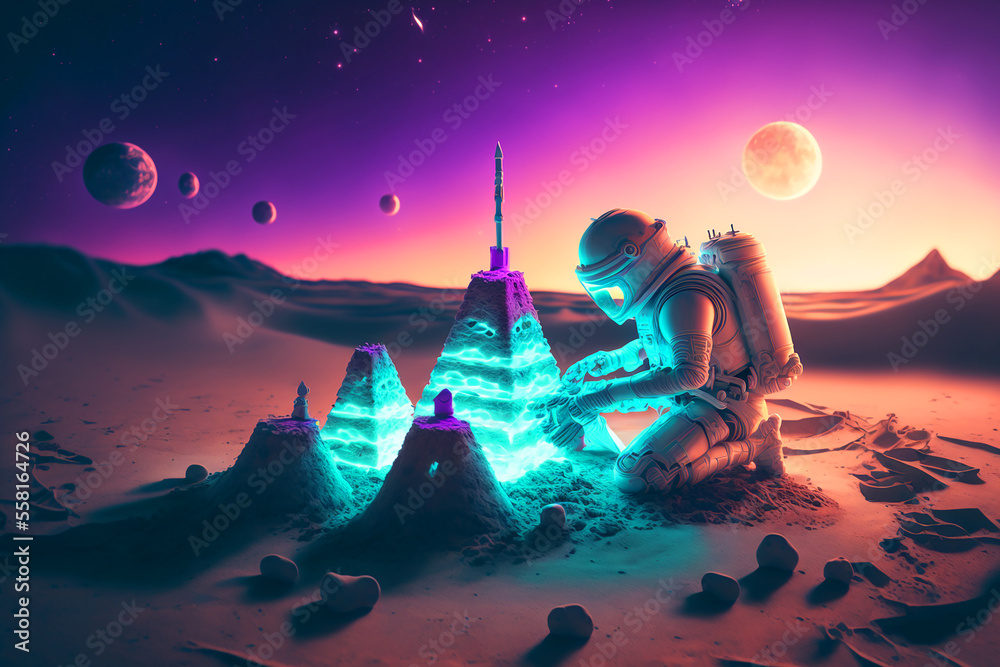 astronaut building a sand castle on a beach. Generative AI Stock ...