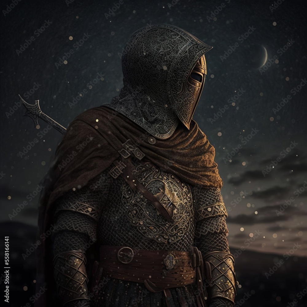 Celtic knight in matte silver armor. Digital illustration. AI Stock ...