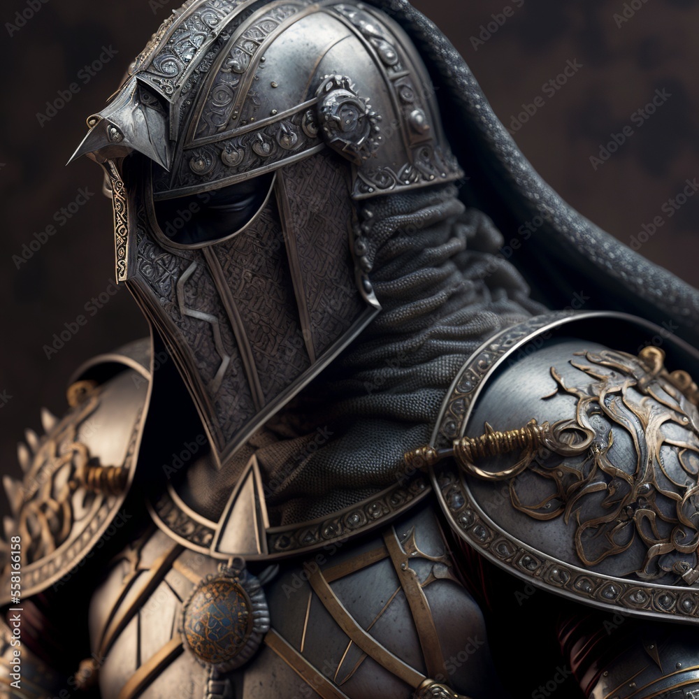 Celtic knight in matte silver armor. Digital illustration. AI Stock ...
