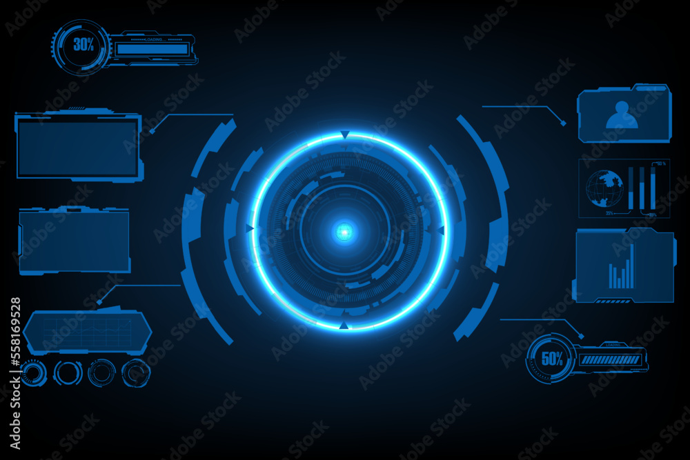 ชื่อ digital interface HUD elements set pack. User Interface, frame ...