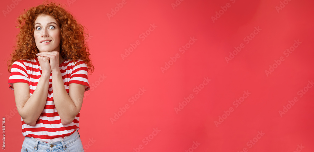 Excited Thrilled Young Impulsive Good Looking Redhead Female Stare