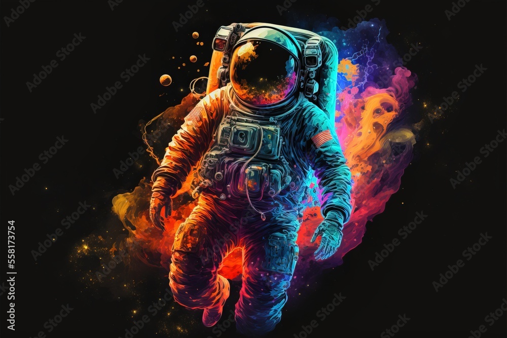 a man in an astronaut suit walking through space with a bright ...