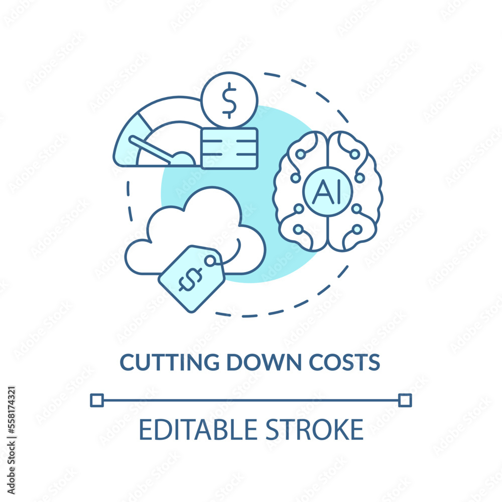 Cutting down costs turquoise concept icon. AI in cloud computing pros ...