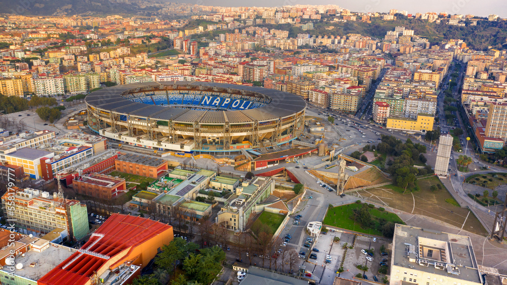 Aerial view of Stadio Diego Armando Maradona, formerly Stadio San Paolo ...
