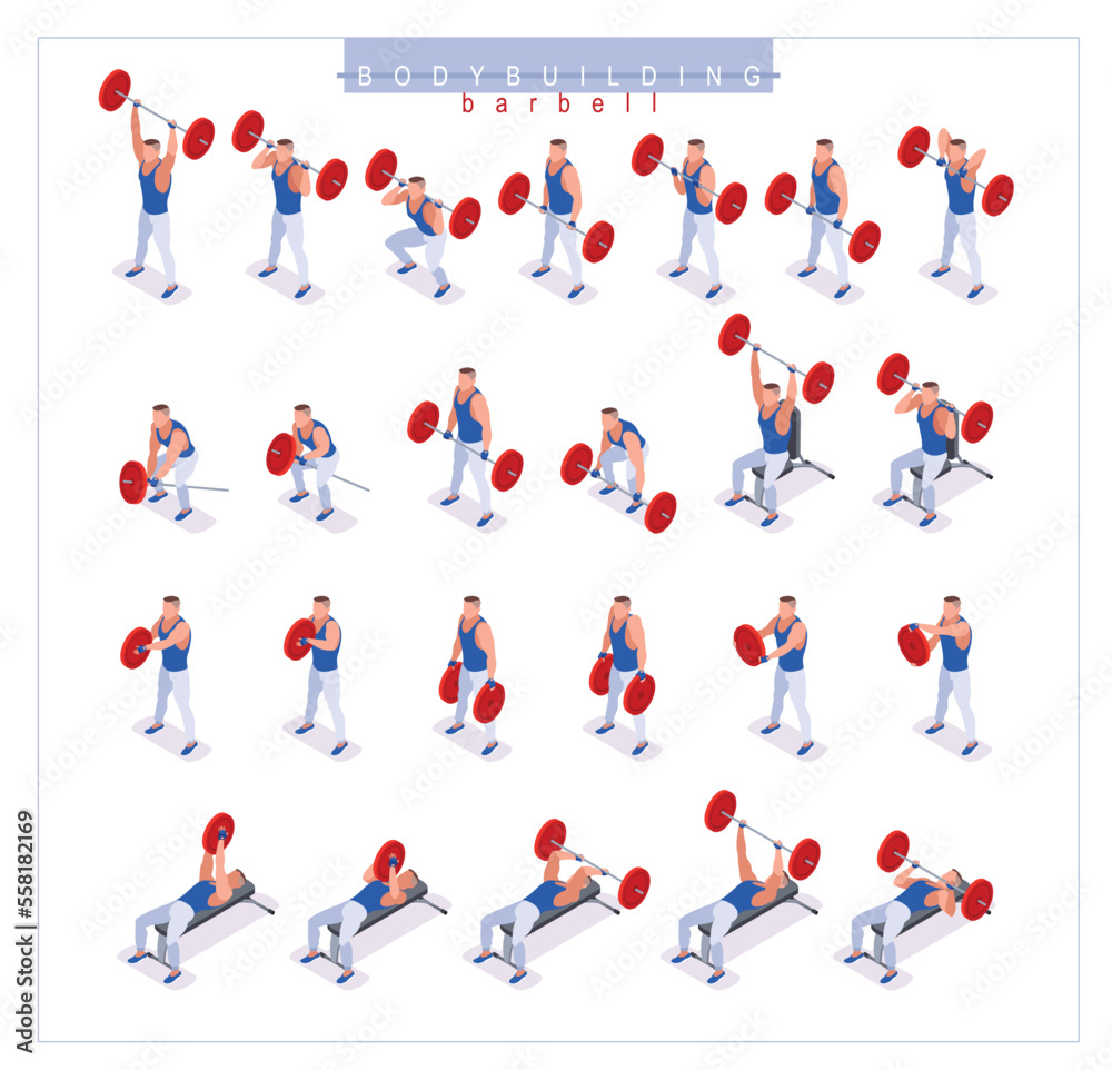 Barbell Training Bodybuilding Exercises set. Best barbell exercises for ...