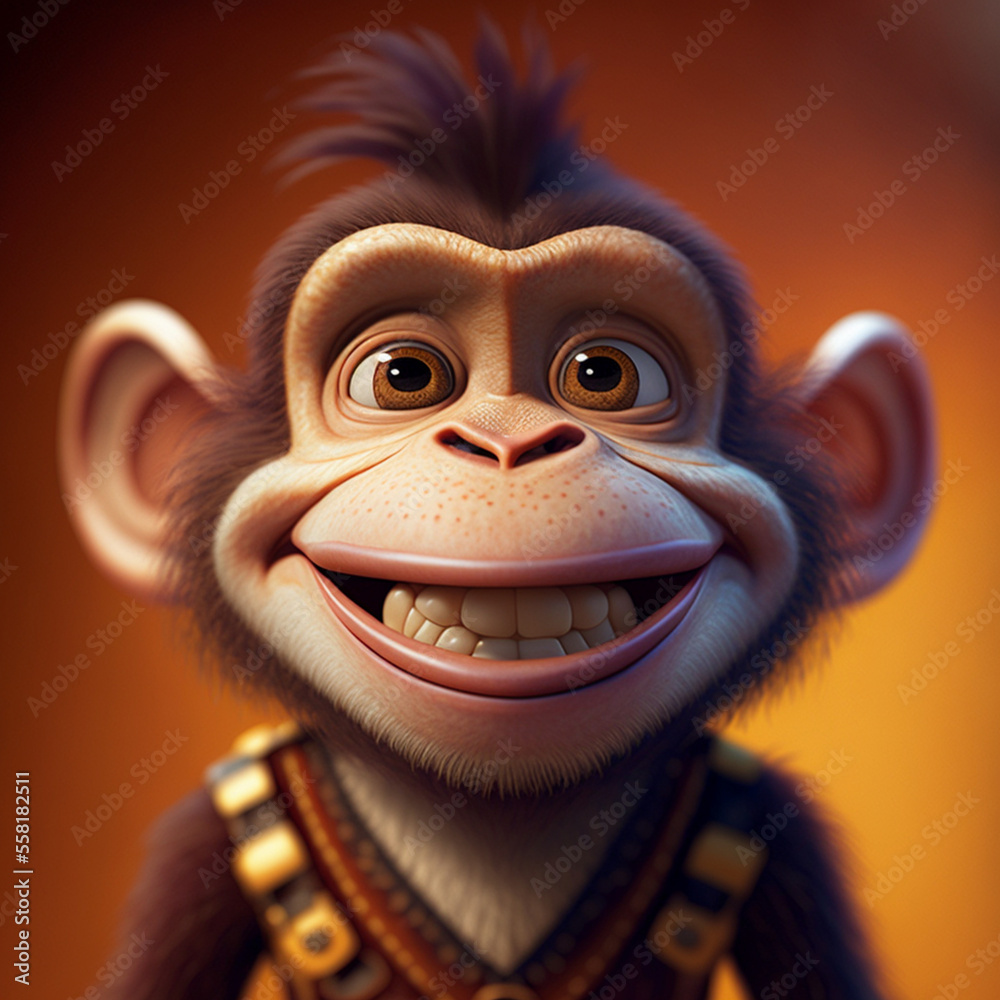 little monkey smiling, cartoon character, ai generated Stock ...