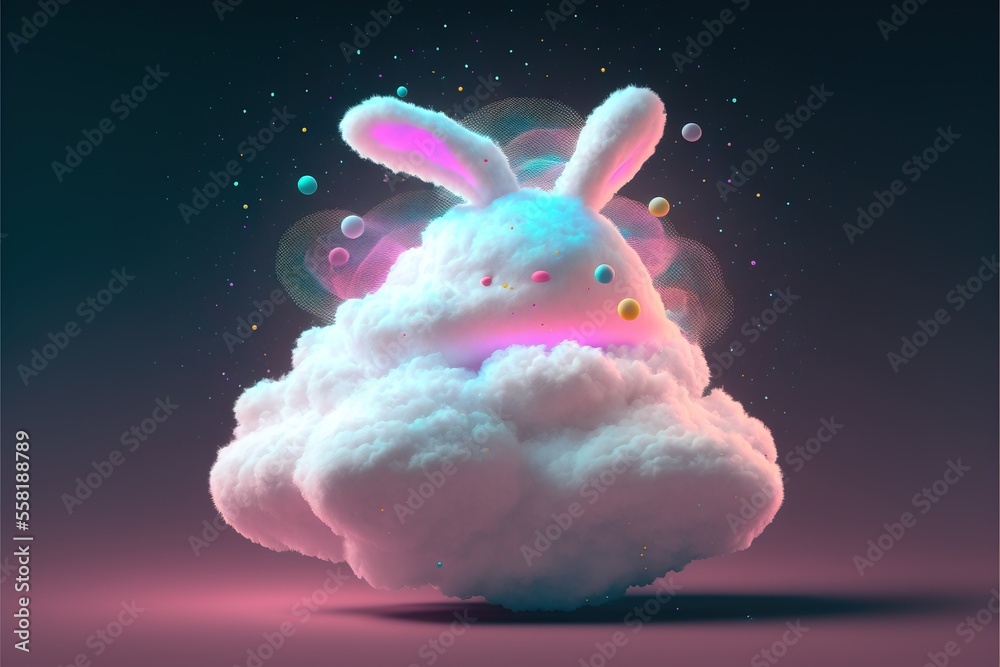 a rabbit in the clouds floating in the air with bubbles and bubbles ...
