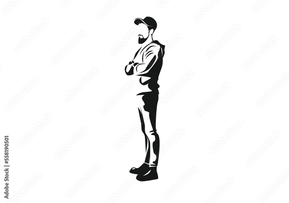 Causal looking guy with a long beard and arms crossed, vector ...