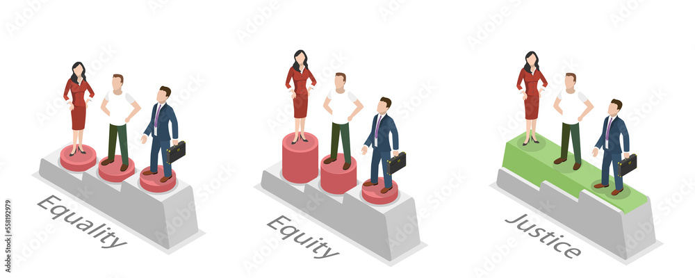3D Isometric Flat Conceptual Illustration of Equality vs Equity vs ...