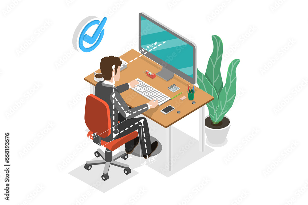 3D Isometric Flat Conceptual Illustration of Ergonomically Correct ...