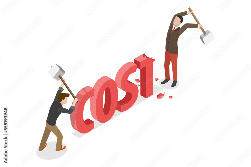 3D Isometric Flat Conceptual Illustration of Cost Reduction Stock ...