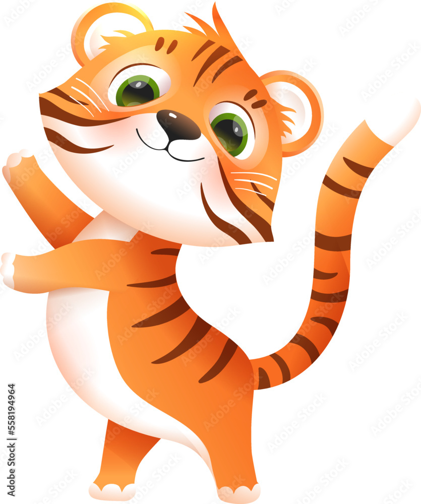 Happy baby tiger dancing or showing. Cute animal cartoon for children ...