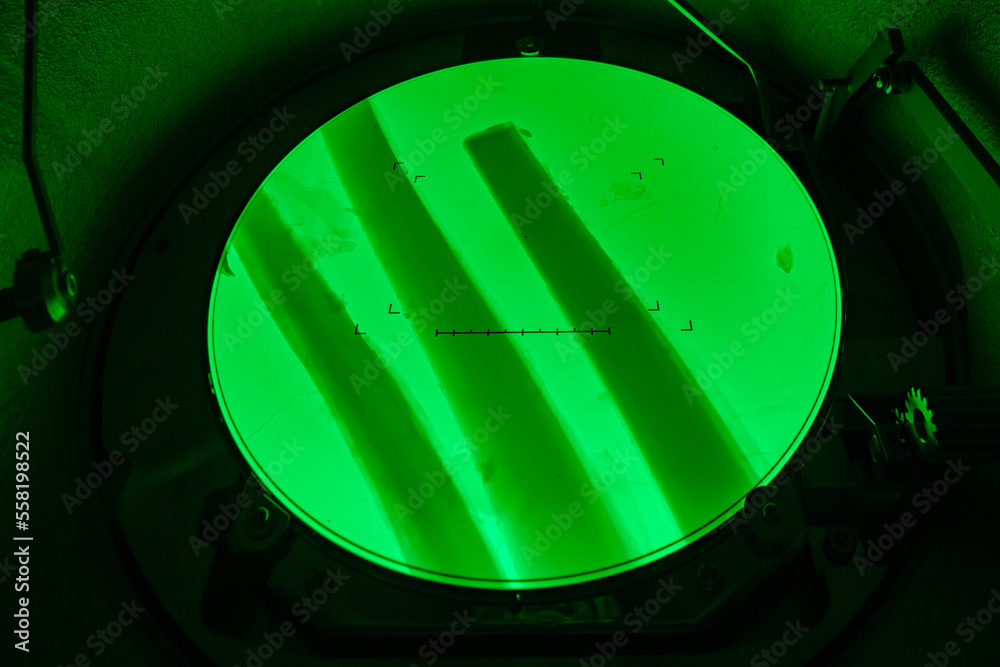 Anthophyllite fibers, asbestos variety, seen on the green fluorescent ...