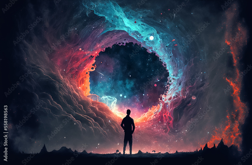 Human and infinite universe, cosmic digital art Stock Illustration ...