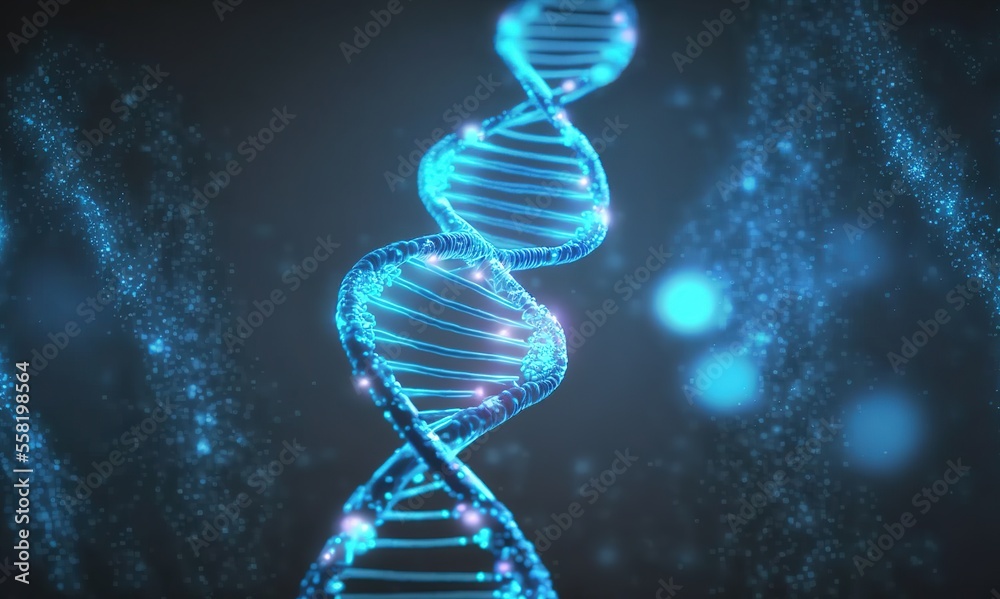 DNA Molecule Spiral Chromosome Chain at blue Digital Background ...