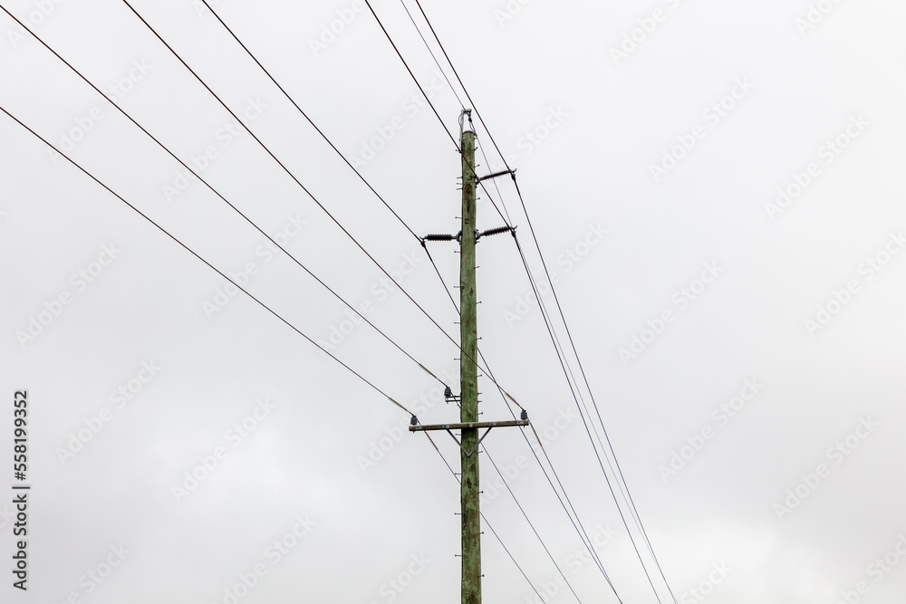 Photograph of a green wooden powerline pole with a multitude of ...