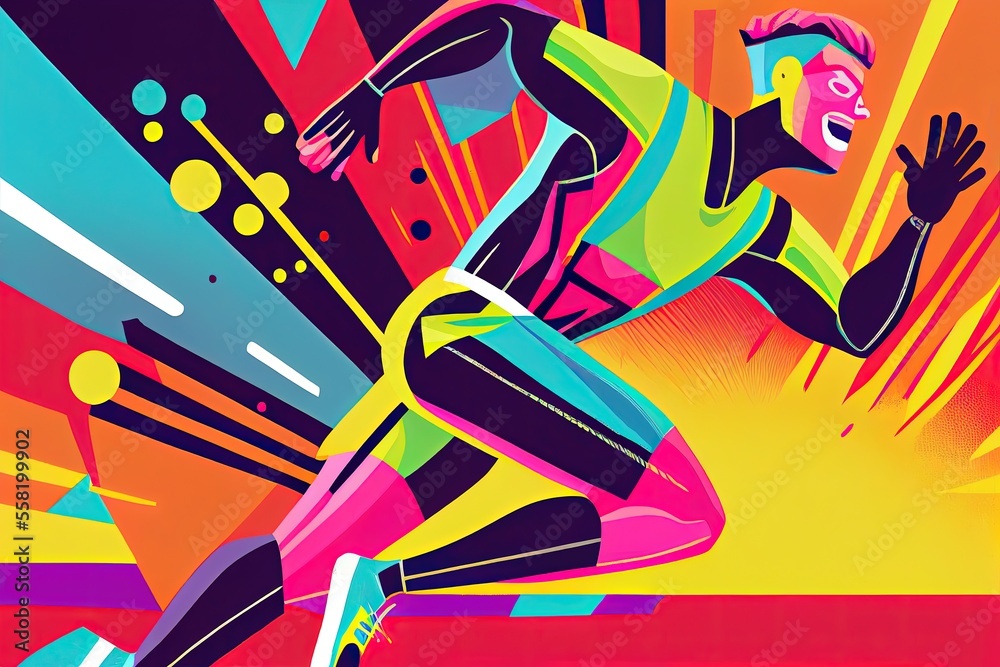 very colourful pop art style illustration of a man running, generative ...