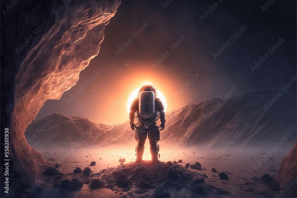Astronaut on the planet in outer space. Generative AI. Landscape with ...