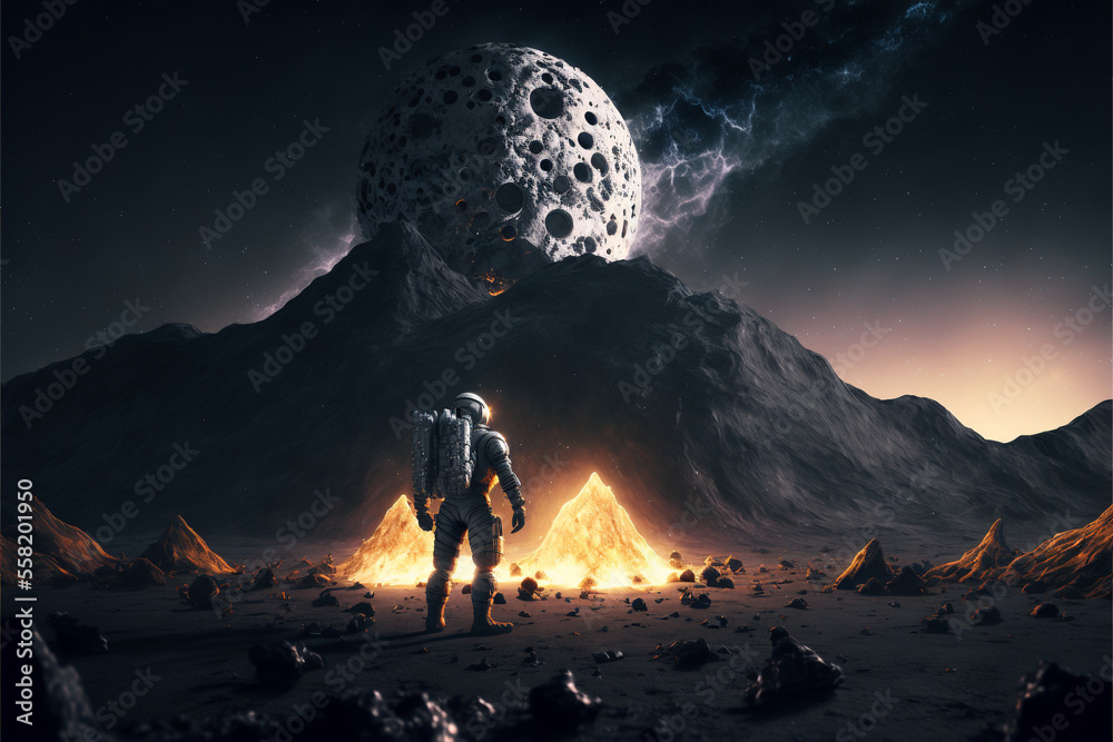 Astronaut on the planet in outer space. Generative AI. Landscape with ...