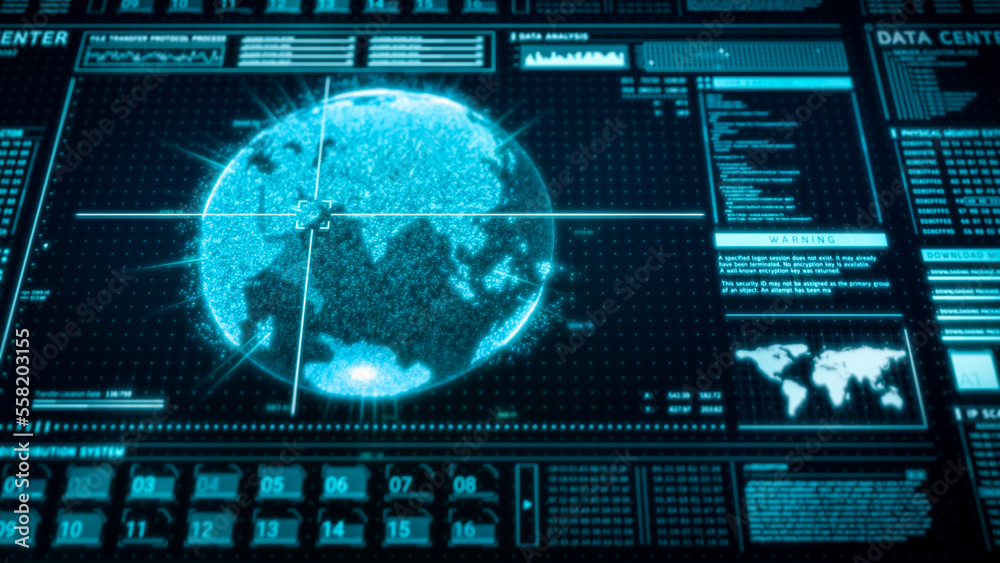 Futuristic digital cyber security data center user interface screen ...