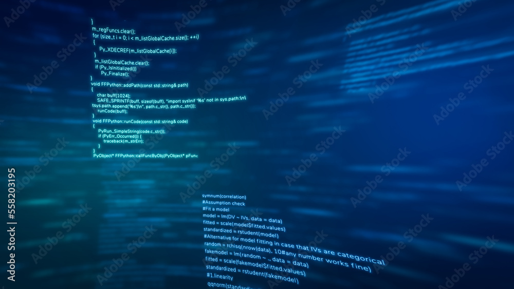 Software development writing programming code monitor, cyber security network script attack ...