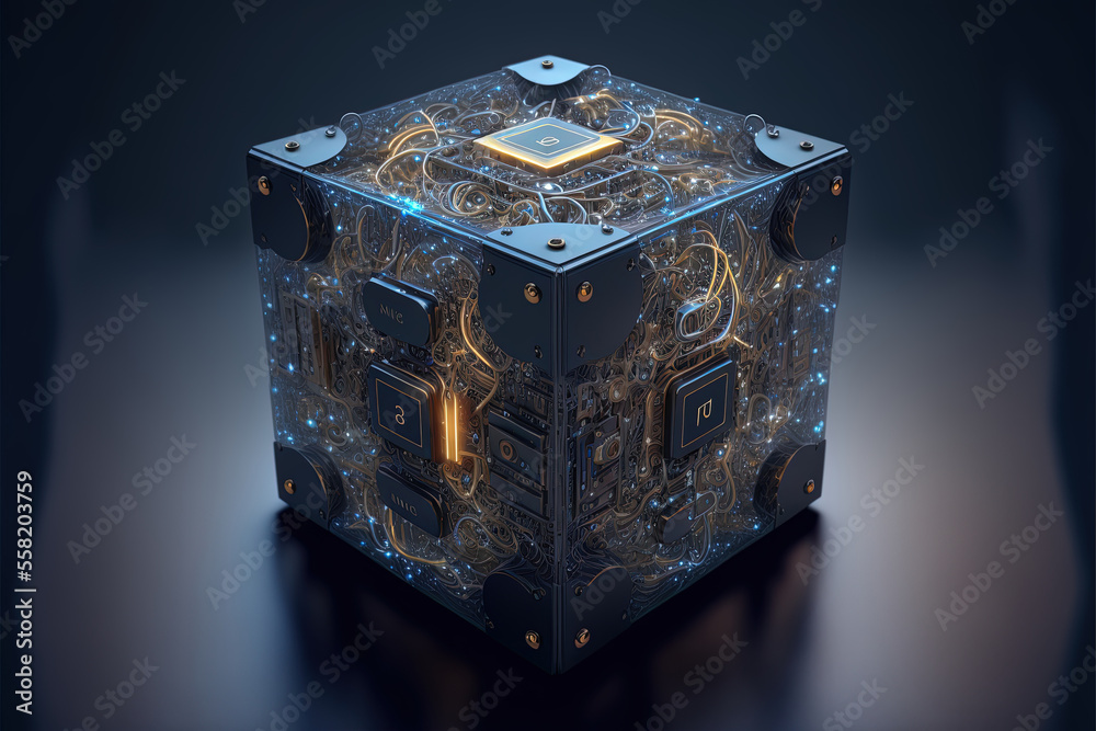 Bright box. Shine square. Light geometry. Smart code. Energy effect ...