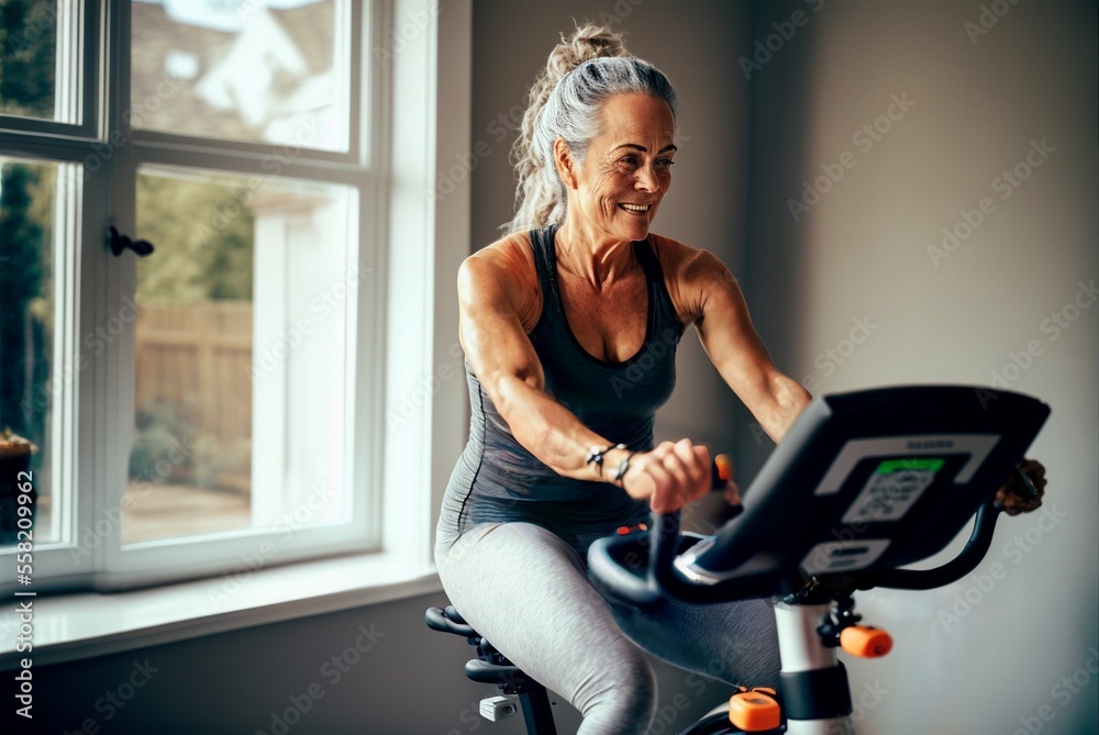 Digital illustration of a smiling happy healthy fit slim senior woman ...