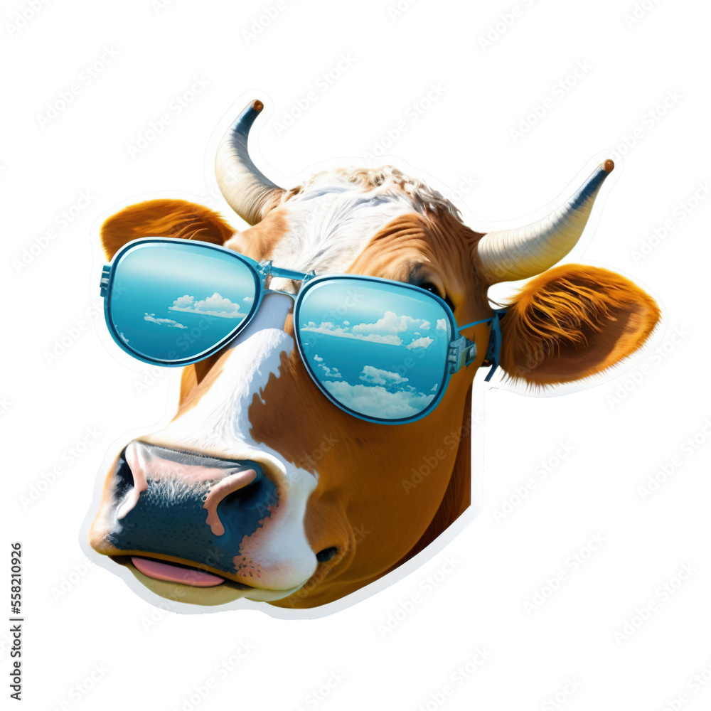 Cow wearing sunglasses isolated on transparent background, Stock ...