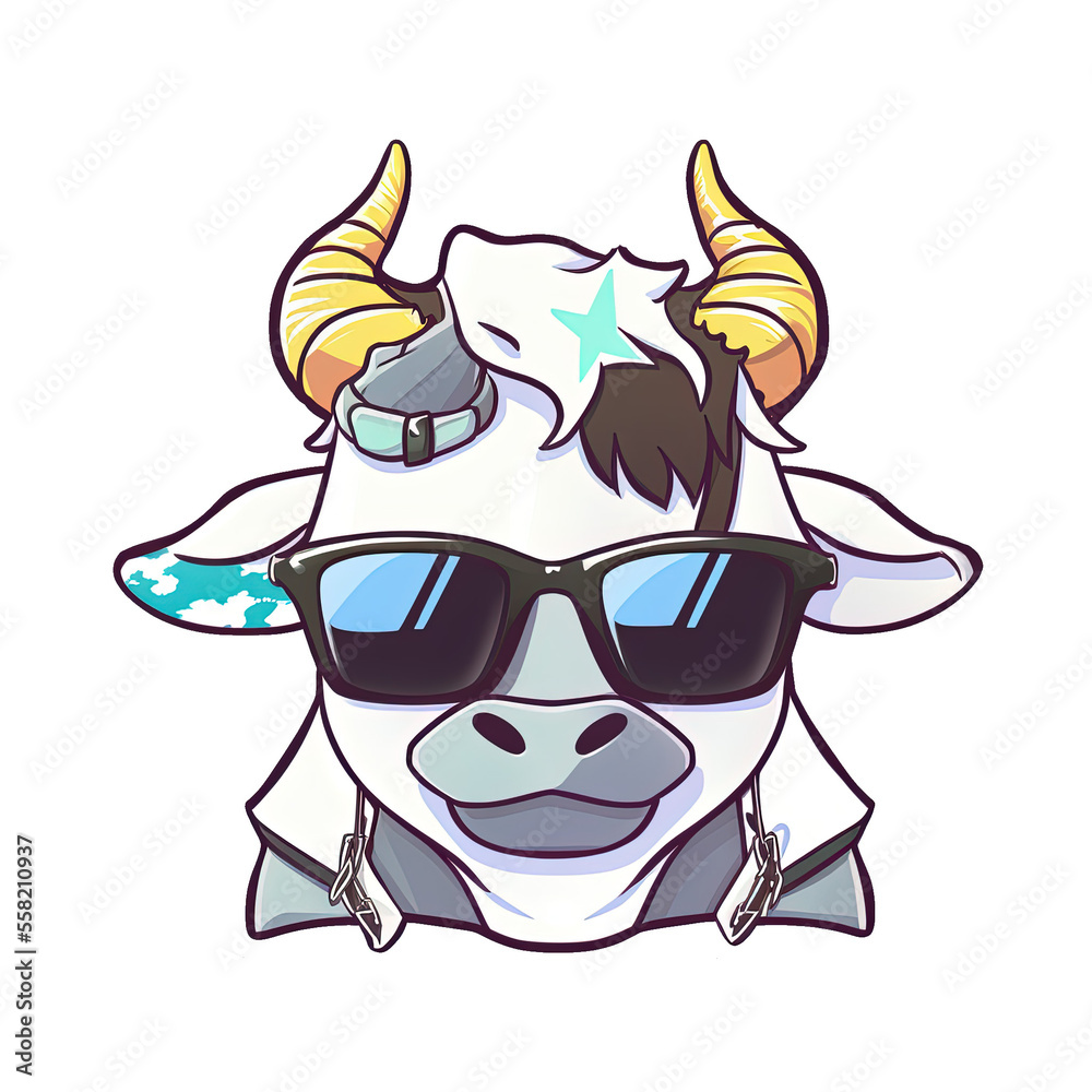 Cartoon cow wearing sunglasses isolated on transparent background ...