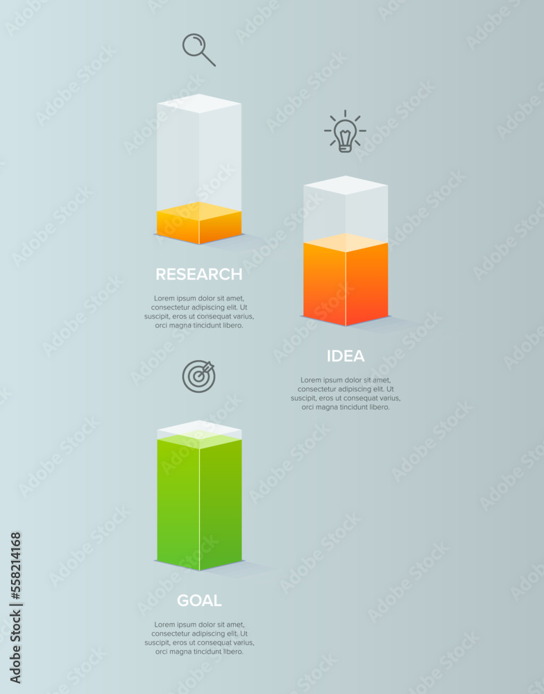 Vertical infographic design with icons and 3 options or steps. Thin ...