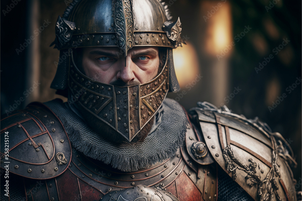 illustration of an ancient warrior, a portrait of a medieval knight in ...