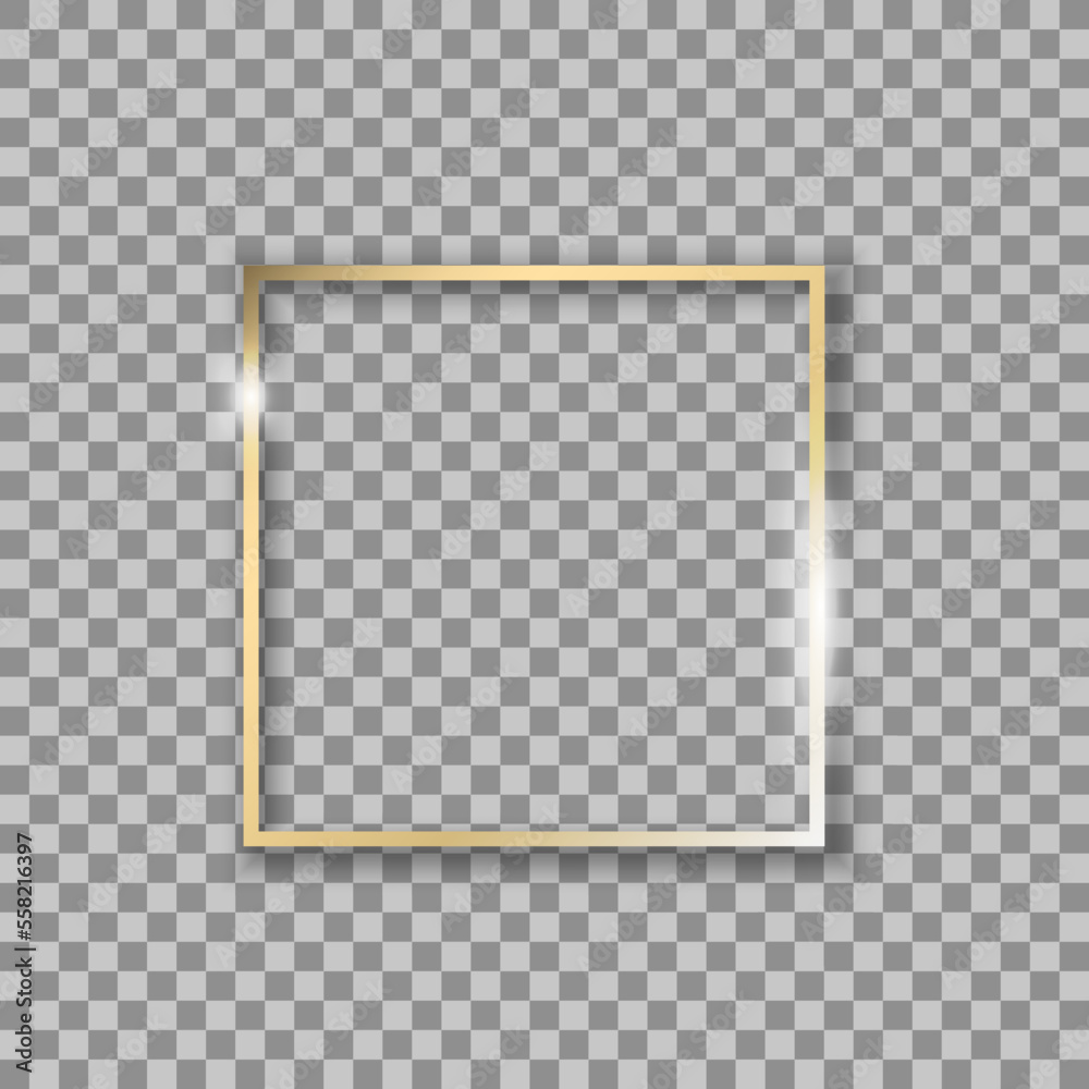 Golden shiny Square frame. Golden shiny frame. Shining gold frame on a ...